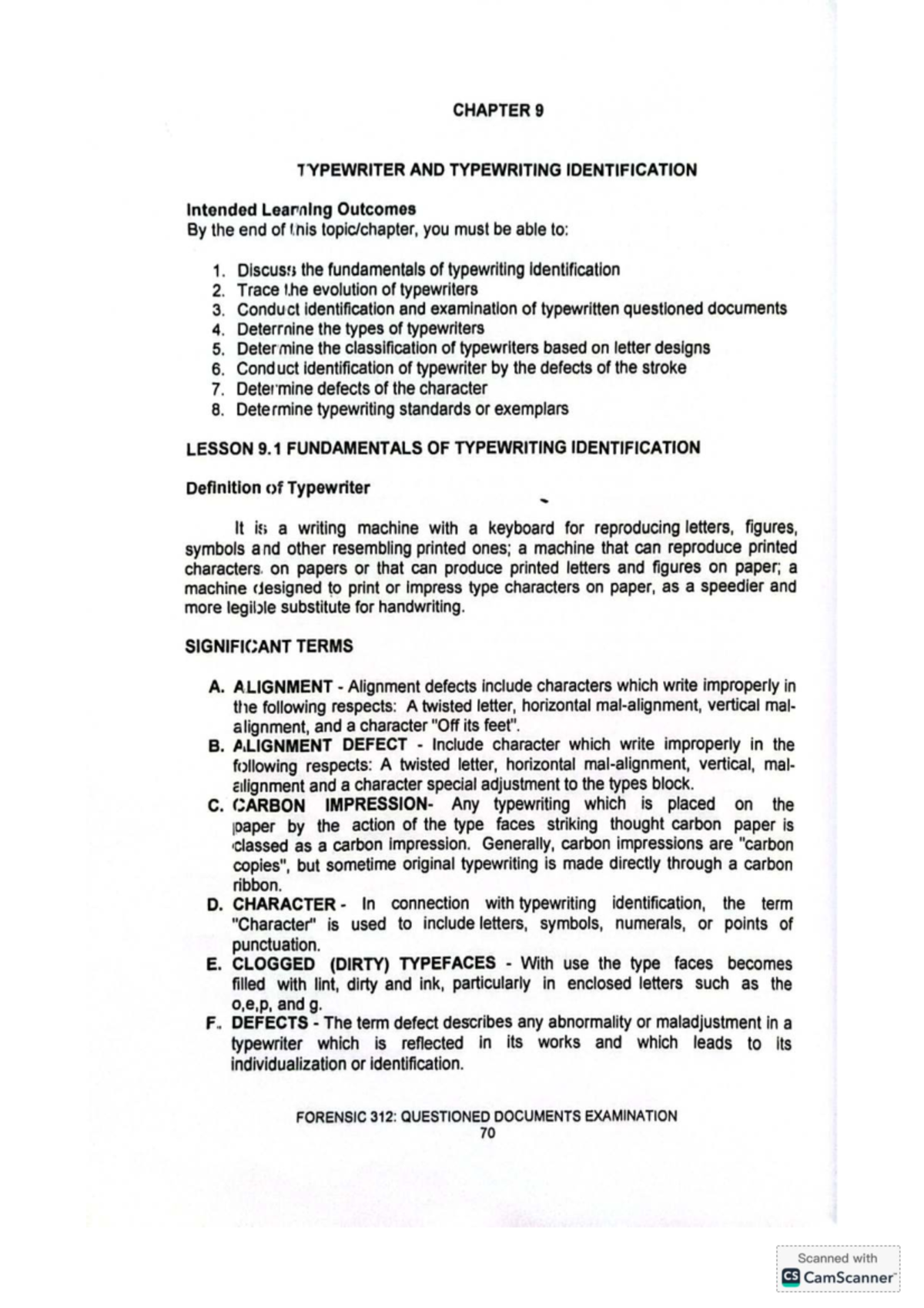 FOR 312: Chapter 9 - Typewriter Identification & Examination Techniques ...