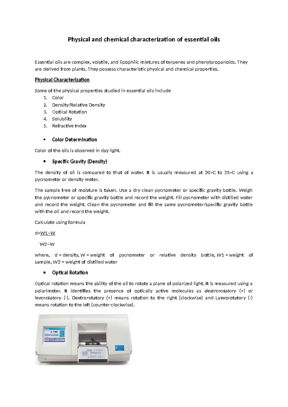 Physical and Chemical Characterization of Essential Oils - Sec 12 Notes ...
