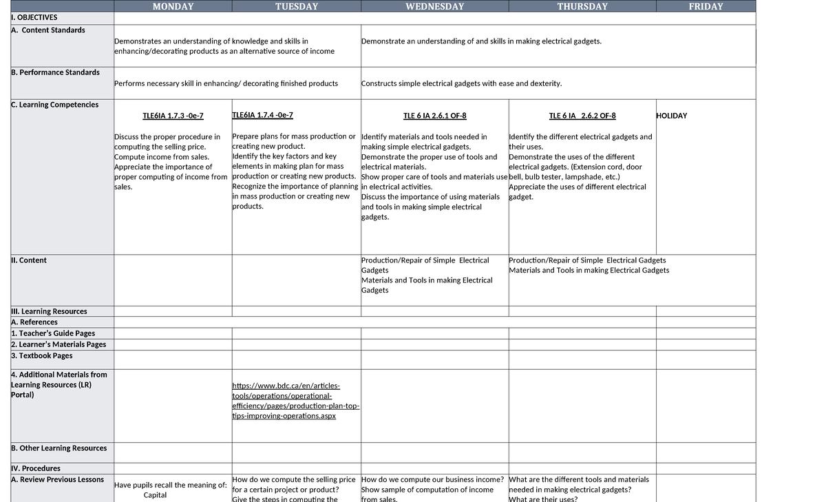 DLL TLE 6 Q4 W5 - Daily Lesson Log for Grade VI TLE-IA - Studocu