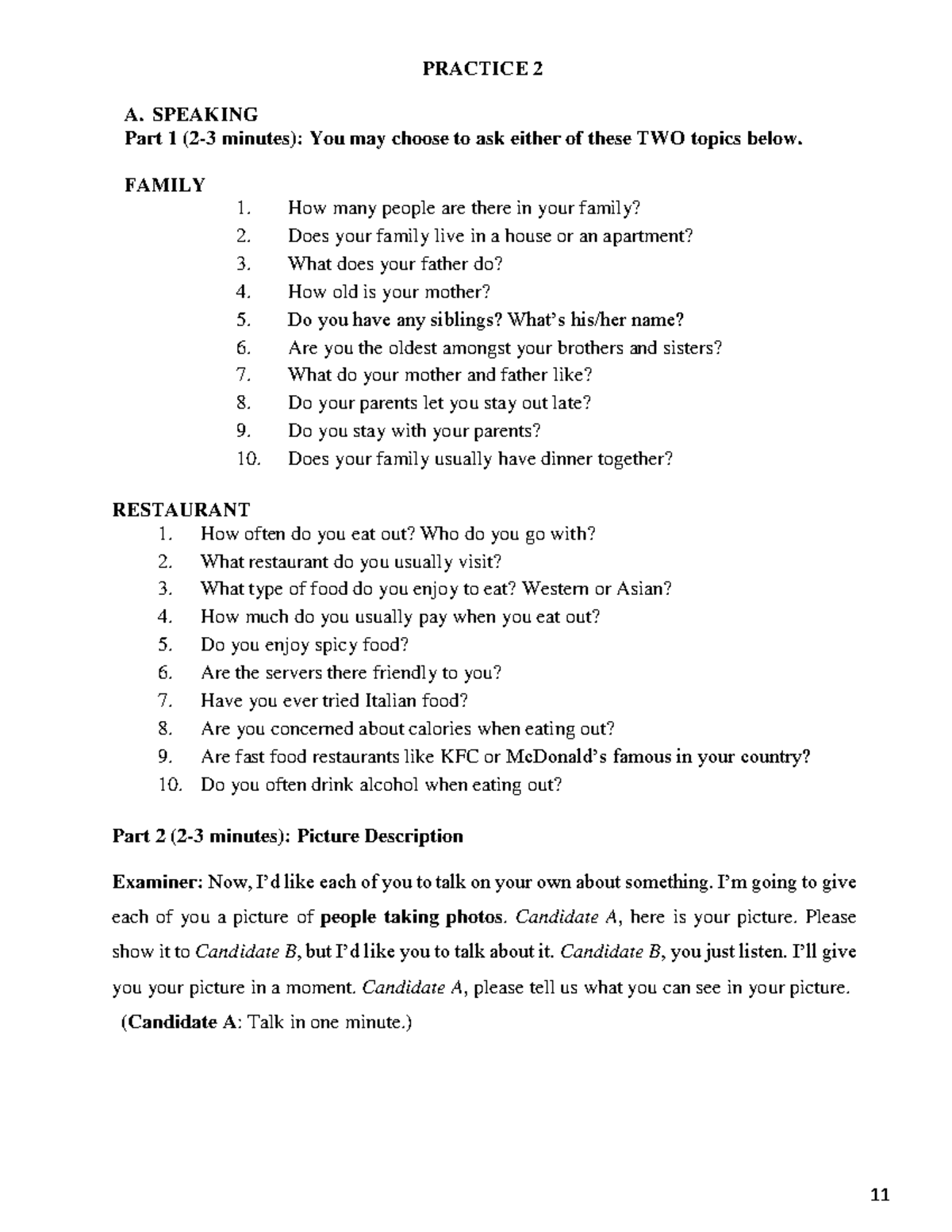 B1 Test 2 Speaking & Listening Practice Material - Studocu