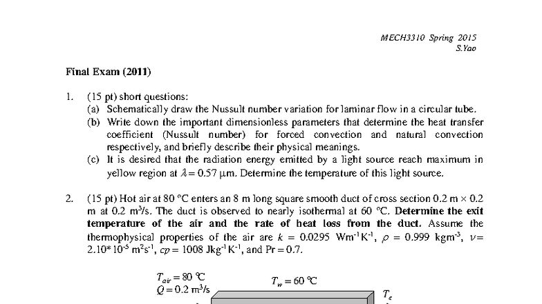 MECH3310 Spring 2015 S. Yao Final Exam Review and Solutions - Studocu