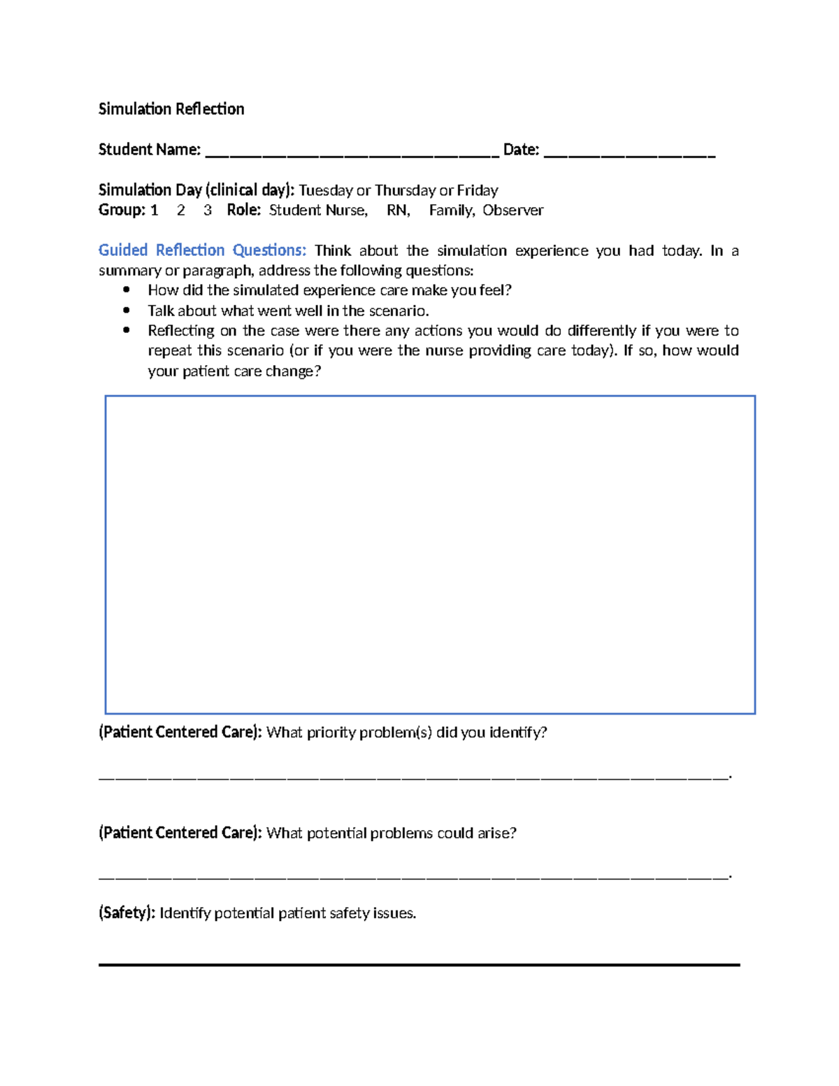 Simulation Reflection: Clinical Experience Insights for Nursing ...