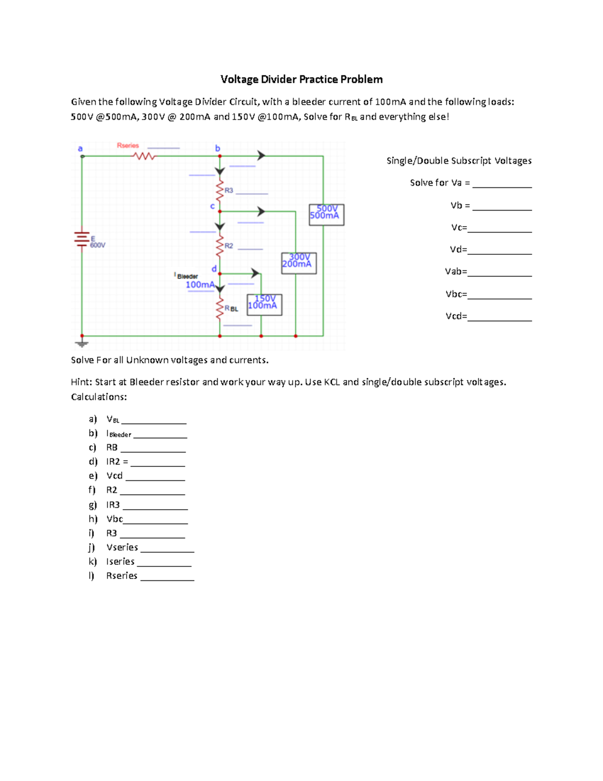 Voltage Divider Circuit Problem Solving Guide (ELC 202) - Studocu