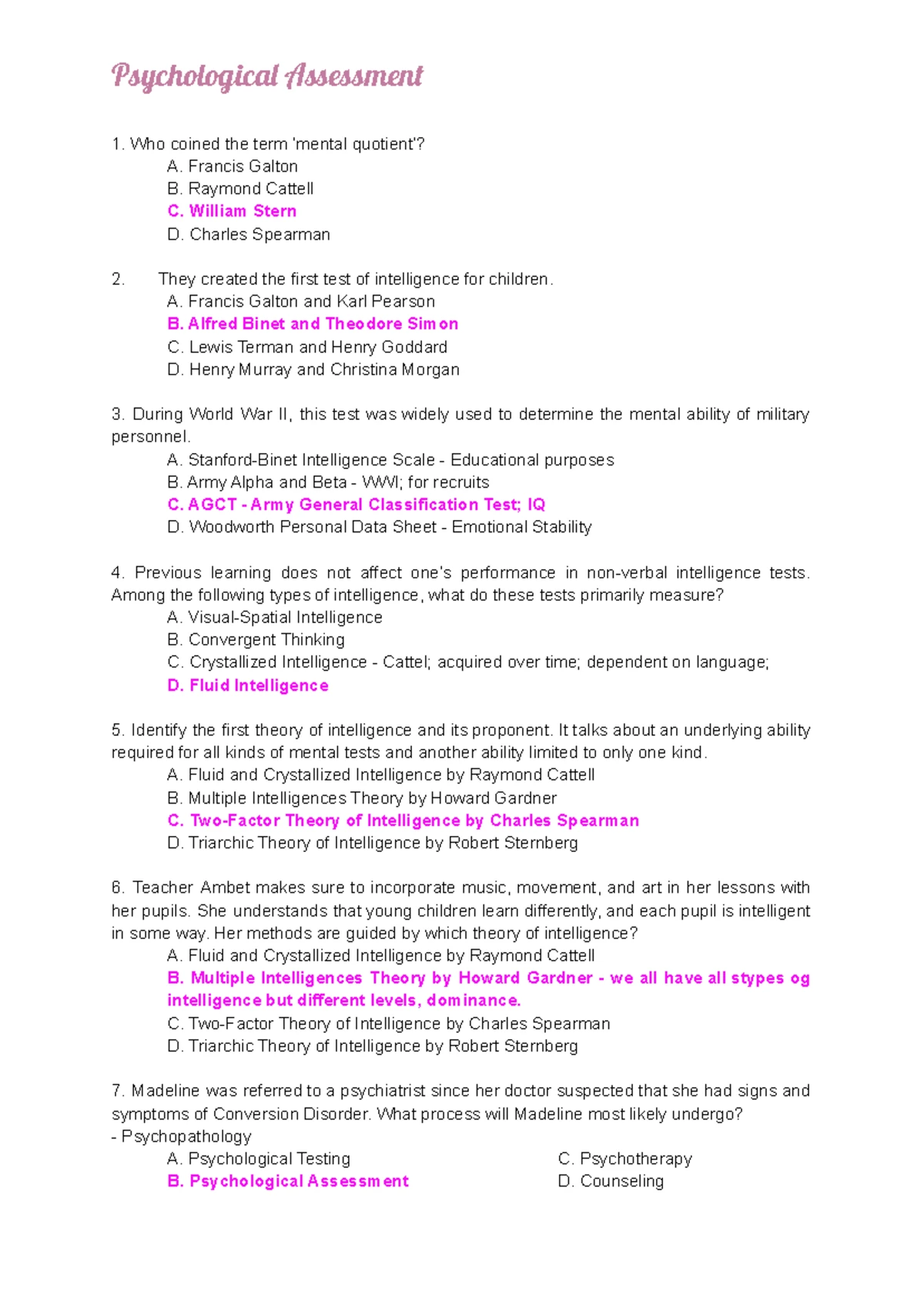 Psych Assessment Practice Test - PSY 101 - Studocu