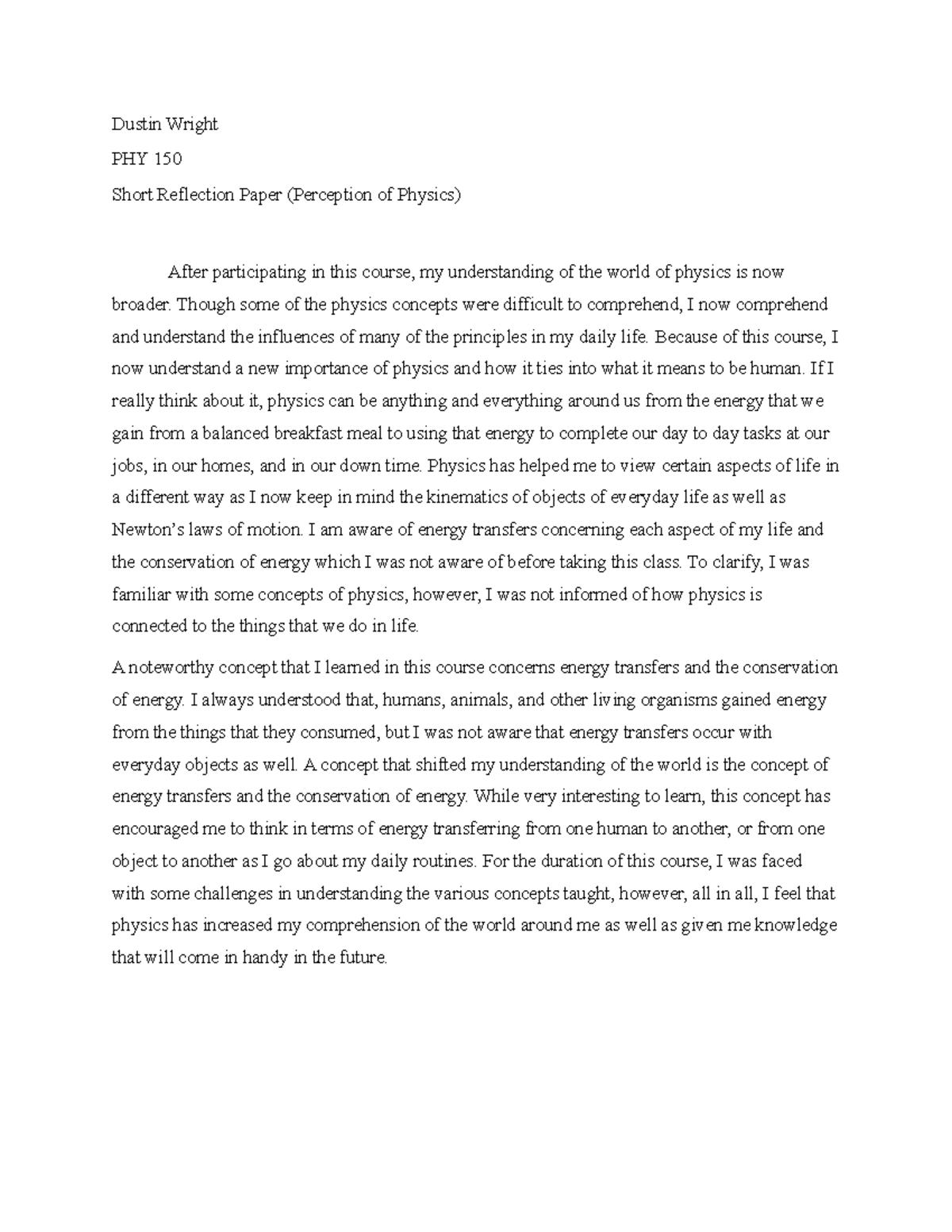 PHY 150 Module 8 Reflection: Insights on Physics and Life - Studocu