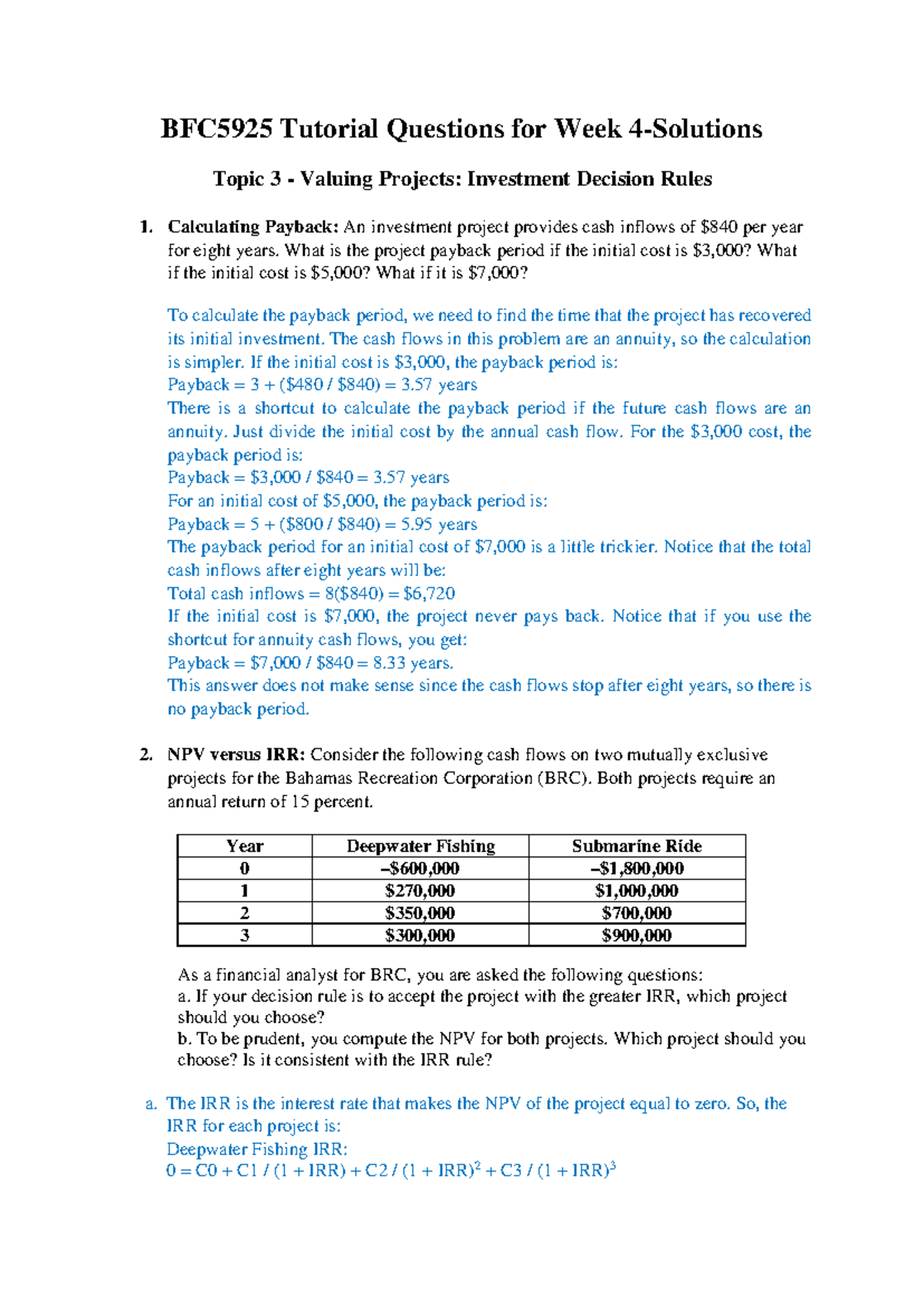 Week 4 tutorial Solutions - BFC5925 Tutorial Questions for Week 4 ...
