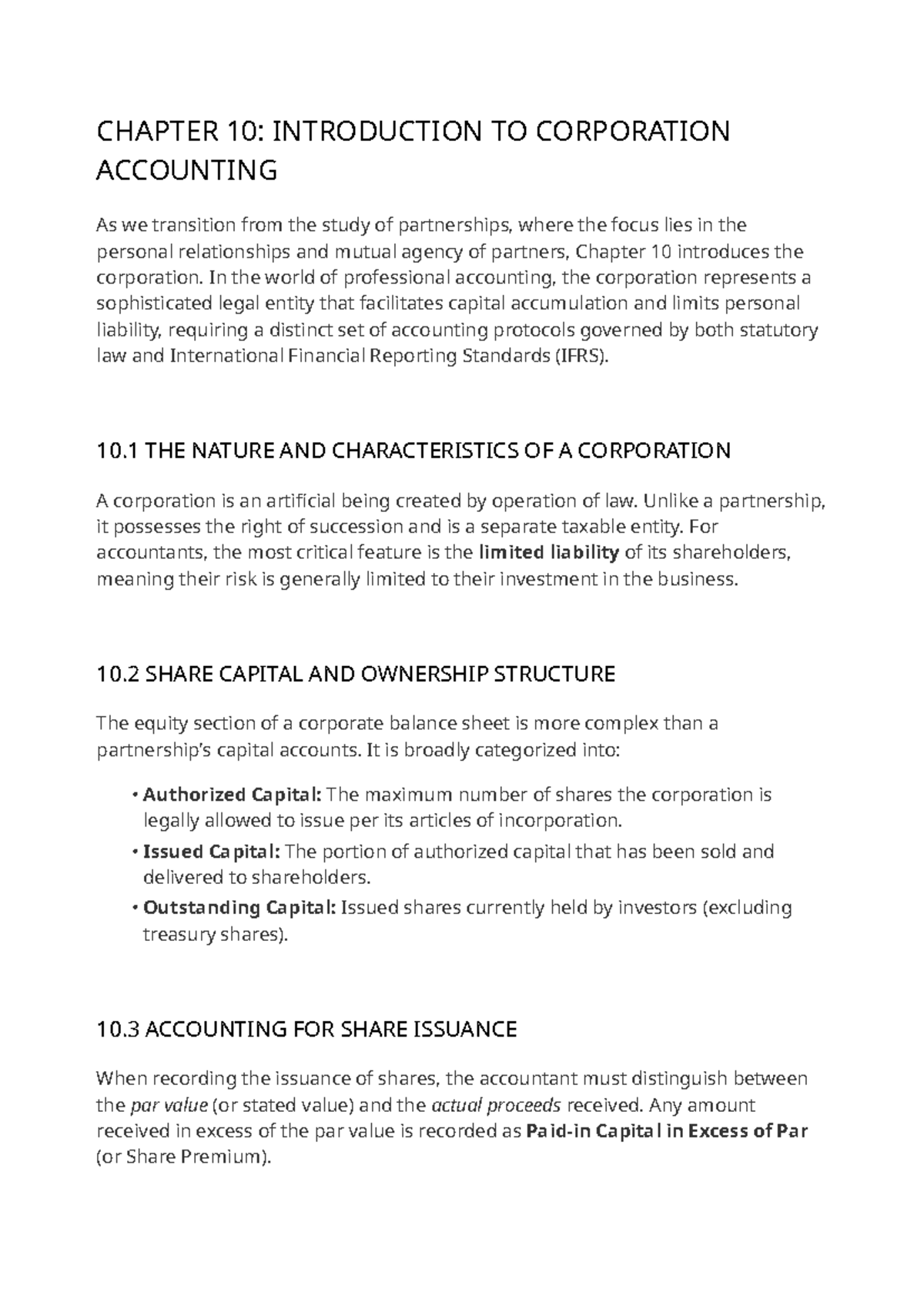 CHAPTER 10: INTRODUCTION TO CORPORATION ACCOUNTING (ACC 101) - Studocu