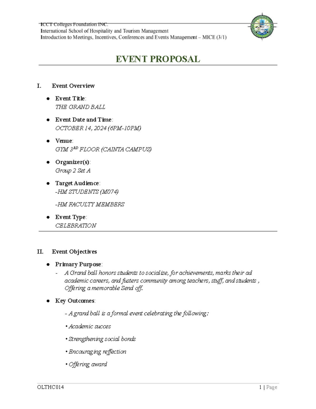 Event Proposal for The Grand Ball (HM M074) - A Celebration of ...
