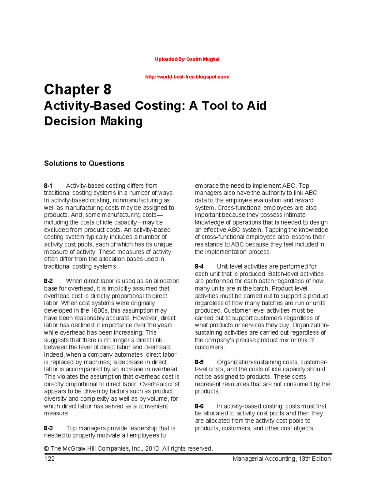 Chapter 8: Activity-Based Costing in Managerial Accounting (Garrison ...