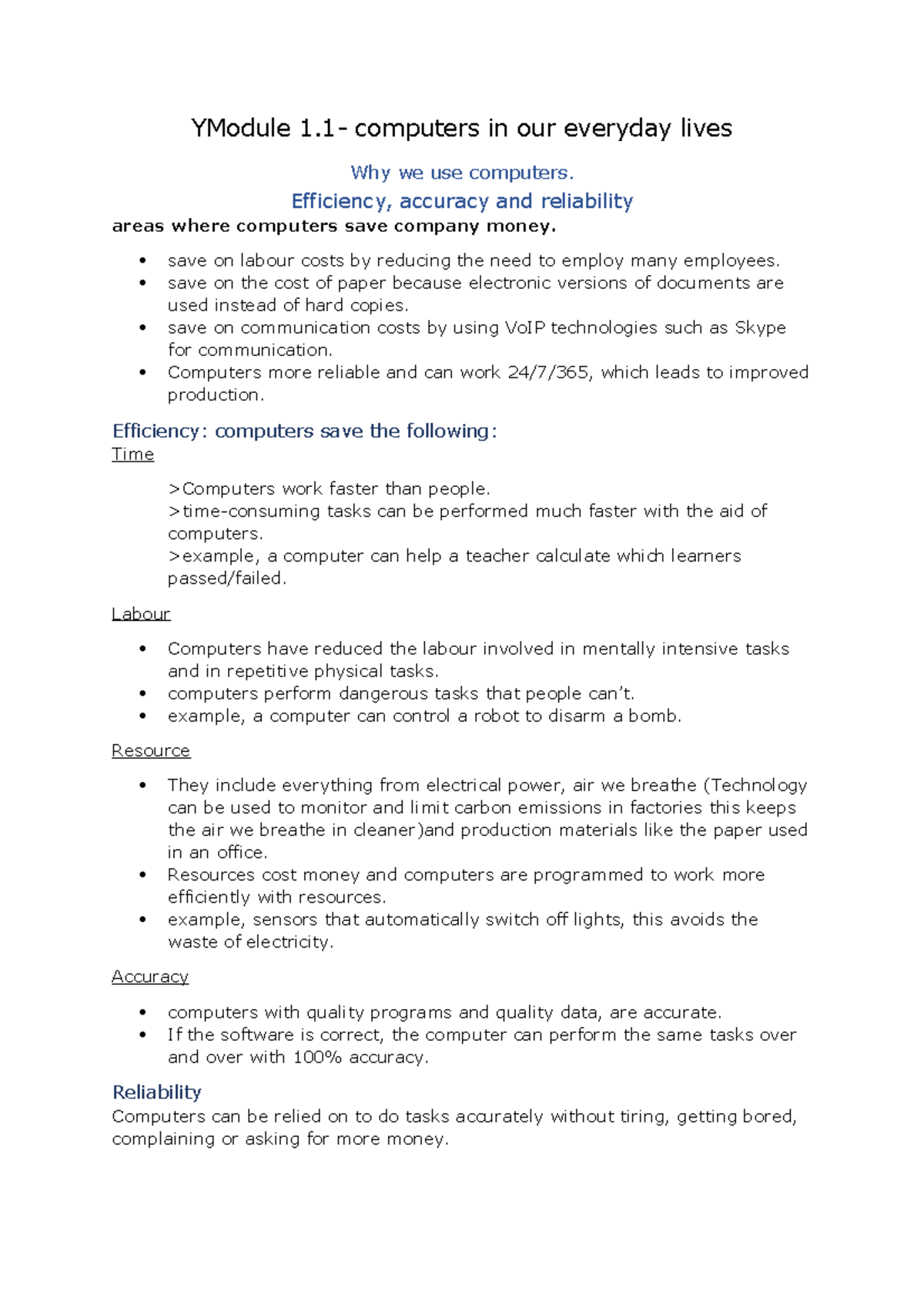 Module 1 2 - CATN notes - YModule 1- computers in our everyday lives ...