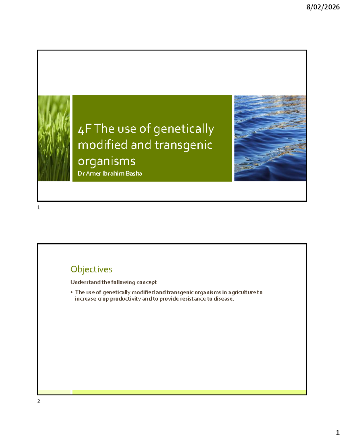 4F Lecture Notes on Genetically Modified & Transgenic Organisms - Studocu