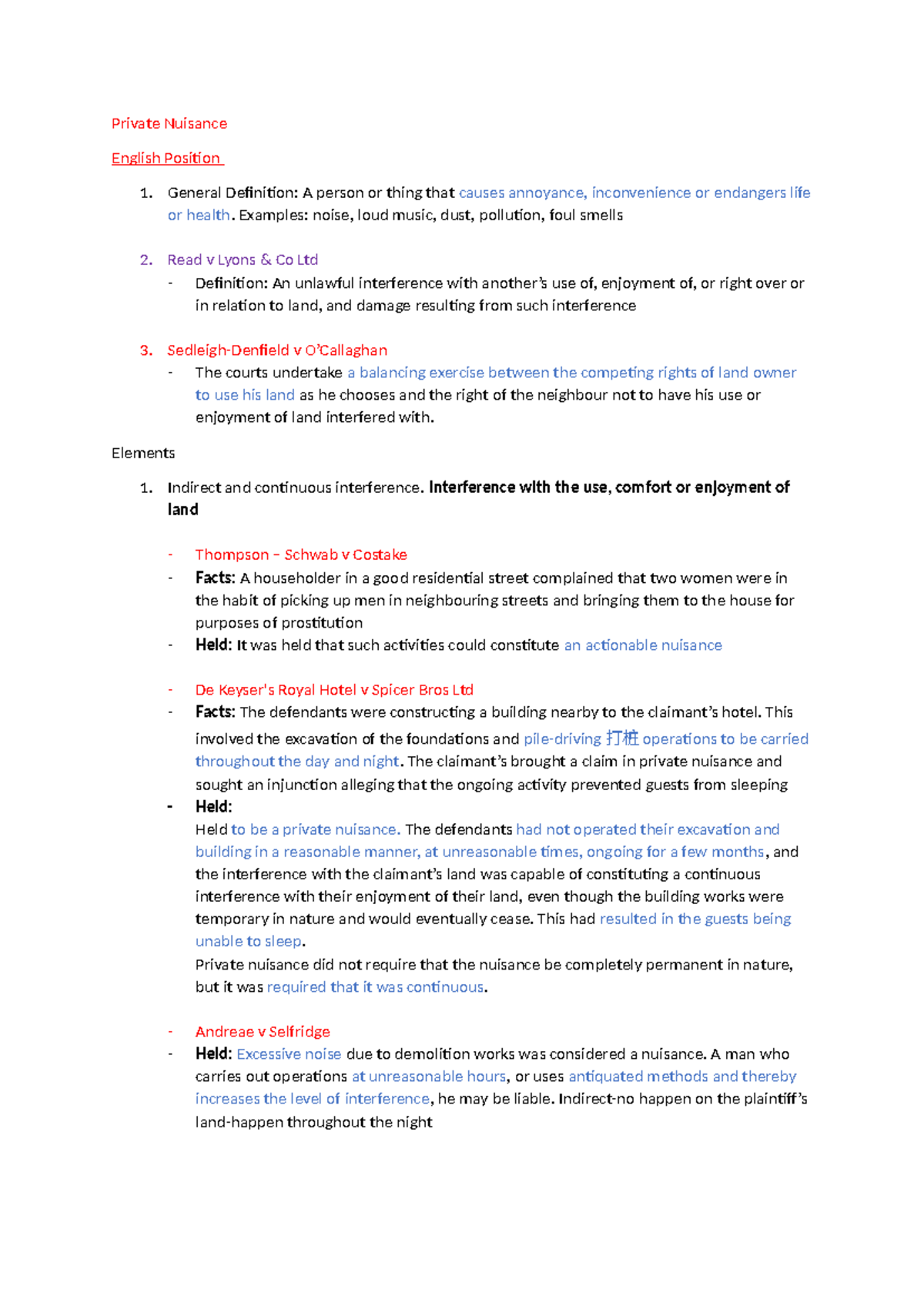 Topic 1-Nuisance - Nuisance with cases and facts easier understanding ...