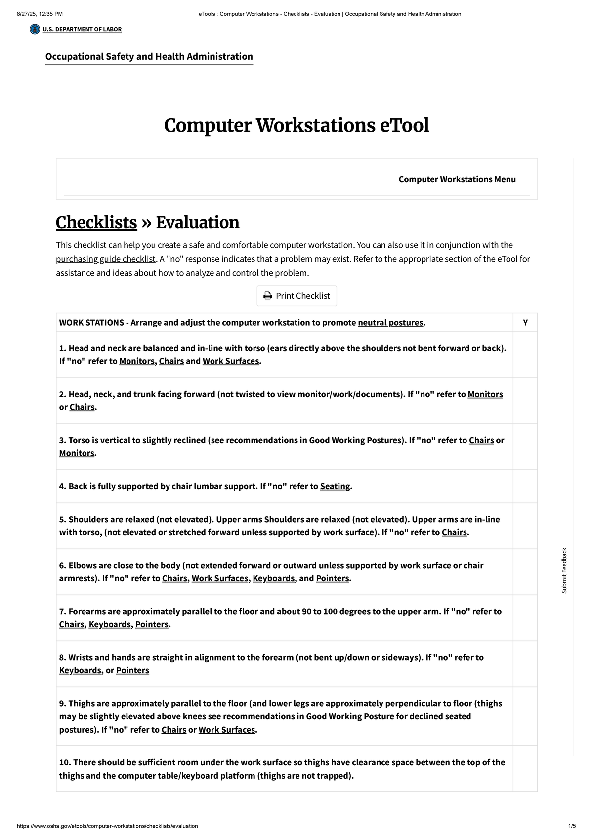 12:35 PM eTools: Computer Workstations Checklist Evaluation - OSHA ...