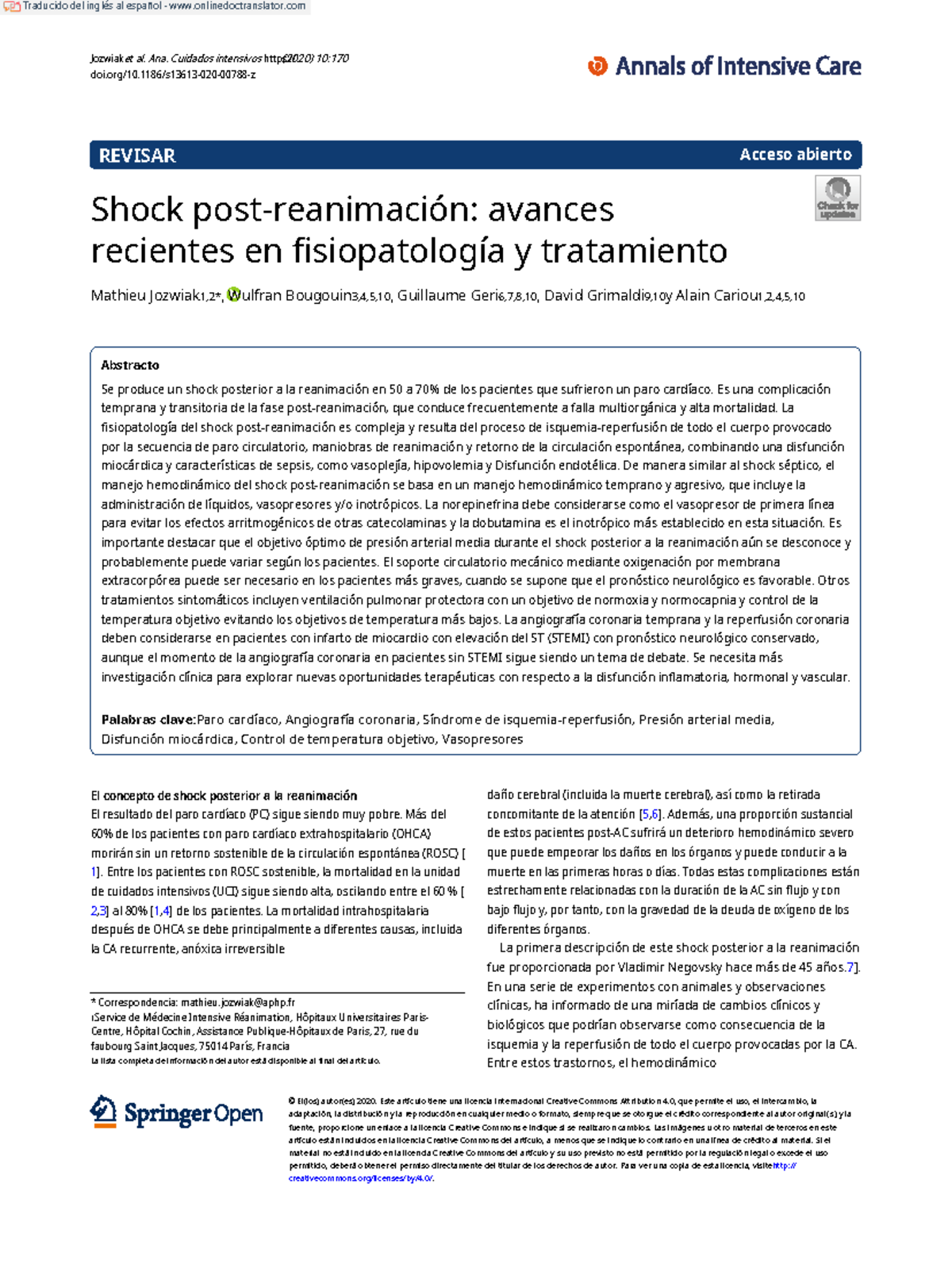 Avances en el Manejo del Shock Post-Reanimación (2020) - Studocu