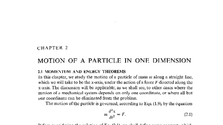 CHAPTER 2: MOTION OF A PARTICLE IN ONE DIMENSION - MOMENTUM & ENERGY ...