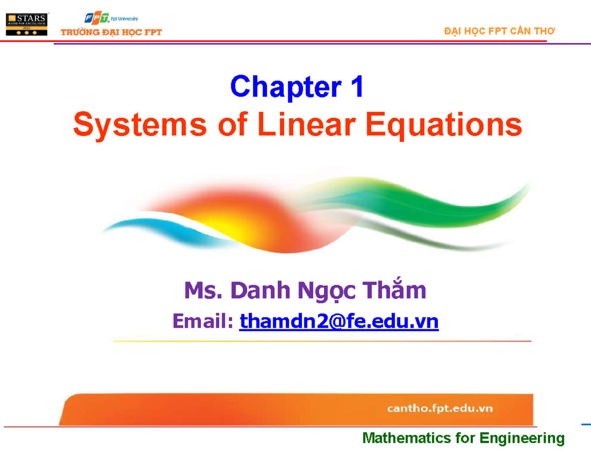 07-MAE101-ALG-Chapter 1 Systems of Linear Equations - Chapter 1 Systems ...