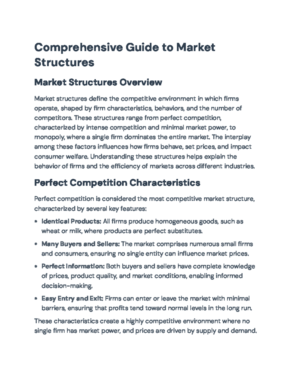 Comprehensive Overview of Market Structures (Econ 101) - Studocu