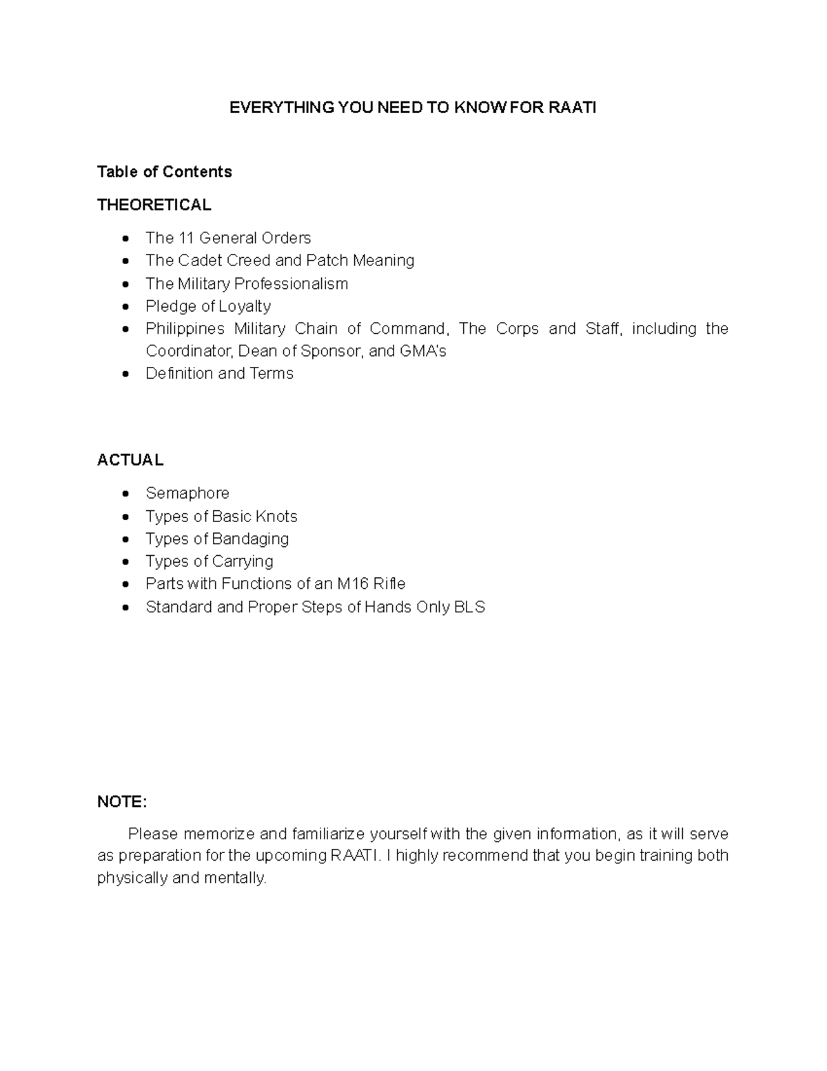 RAATI Prep: Essential Military Knowledge and Skills Review - Studocu