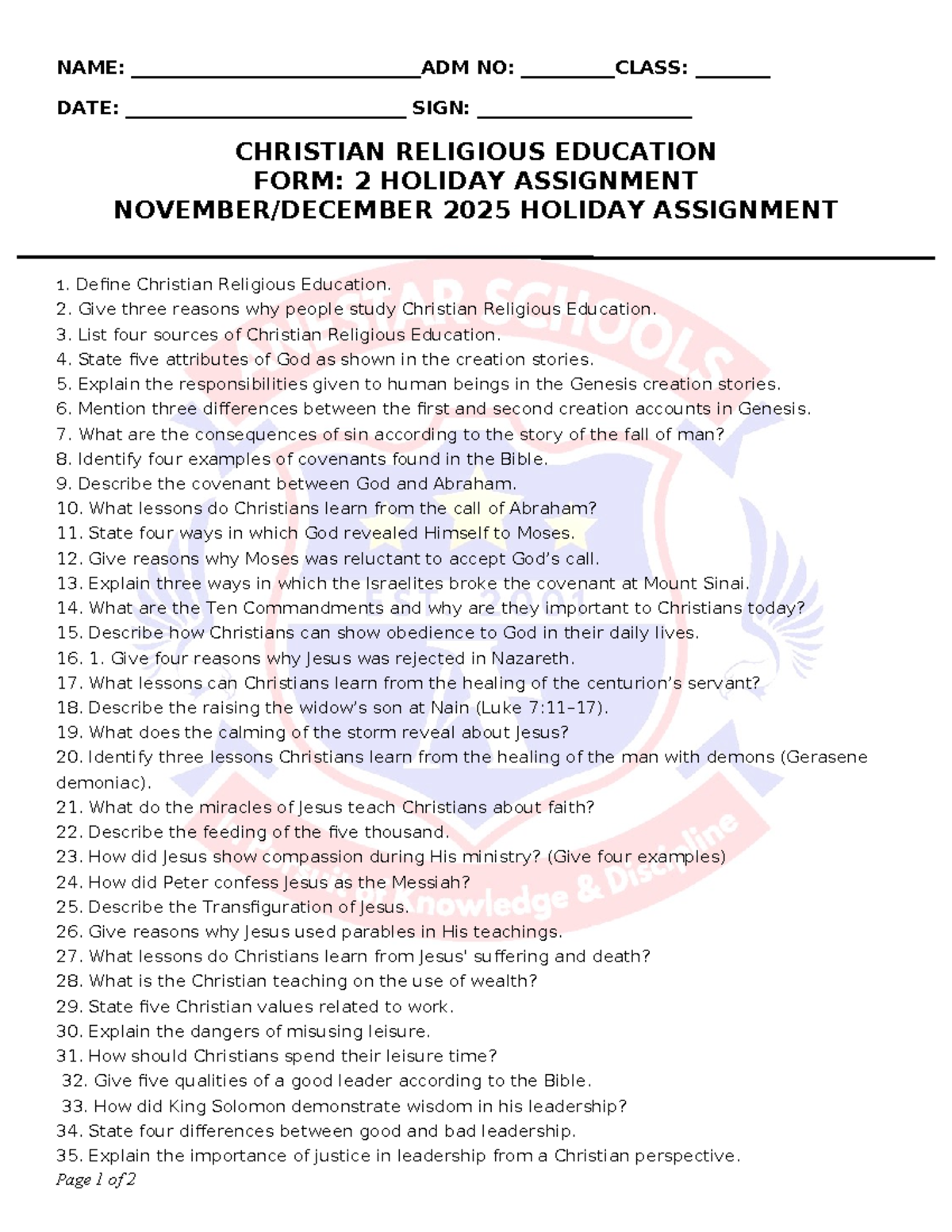 F2 CRE Holiday Assignment: Key Concepts & Questions - Studocu