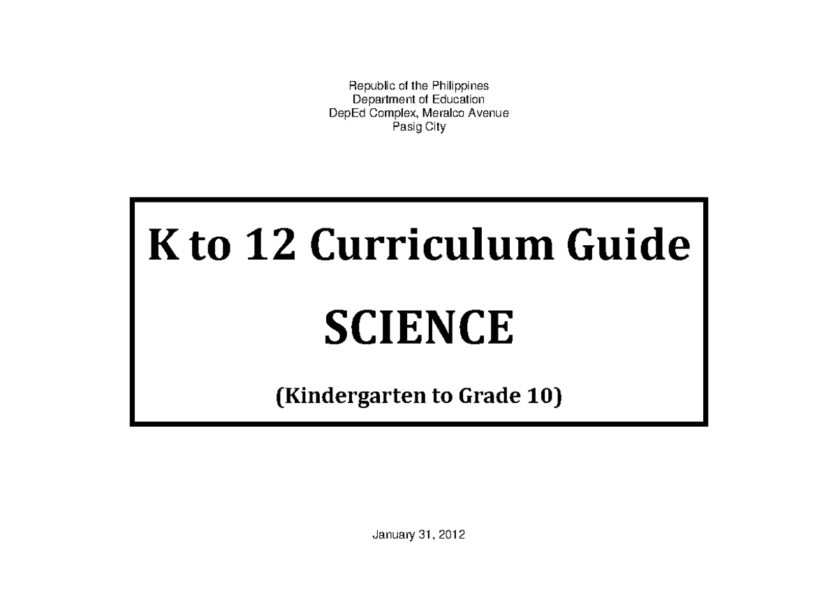 K-10 Science Curriculum Guide: Enhancing Scientific Literacy in ...
