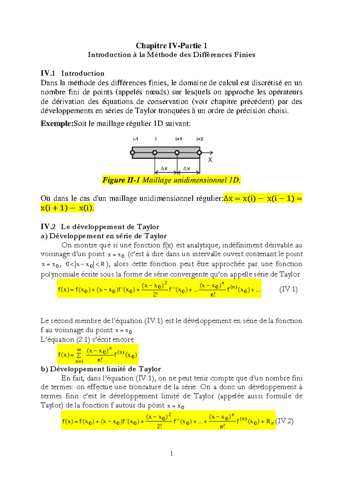 Chapitre 1: Introduction à la Méthode des Différences Finies (IV) - Studocu