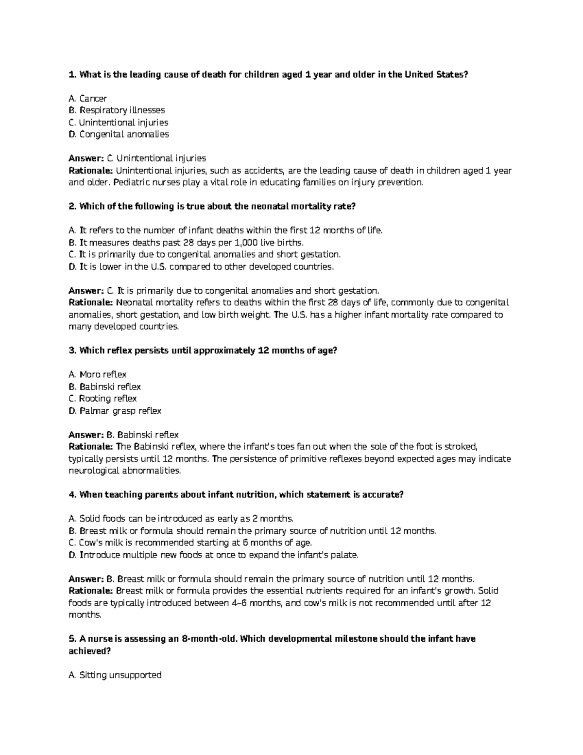 GPT Exam 1 Final - Pediatric Nursing Practice Questions and Answers ...