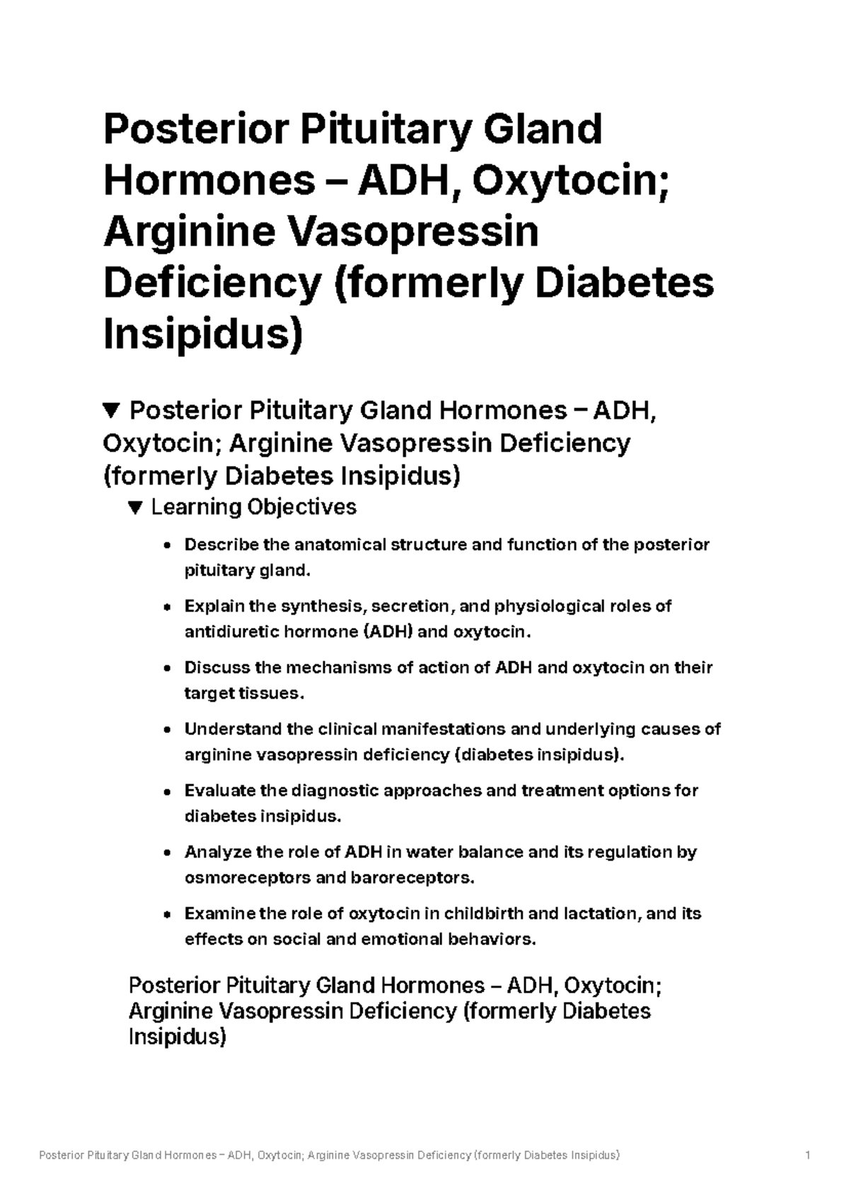 Posterior Pituitary Gland Hormones – ADH, Oxytocin, Arginine ...