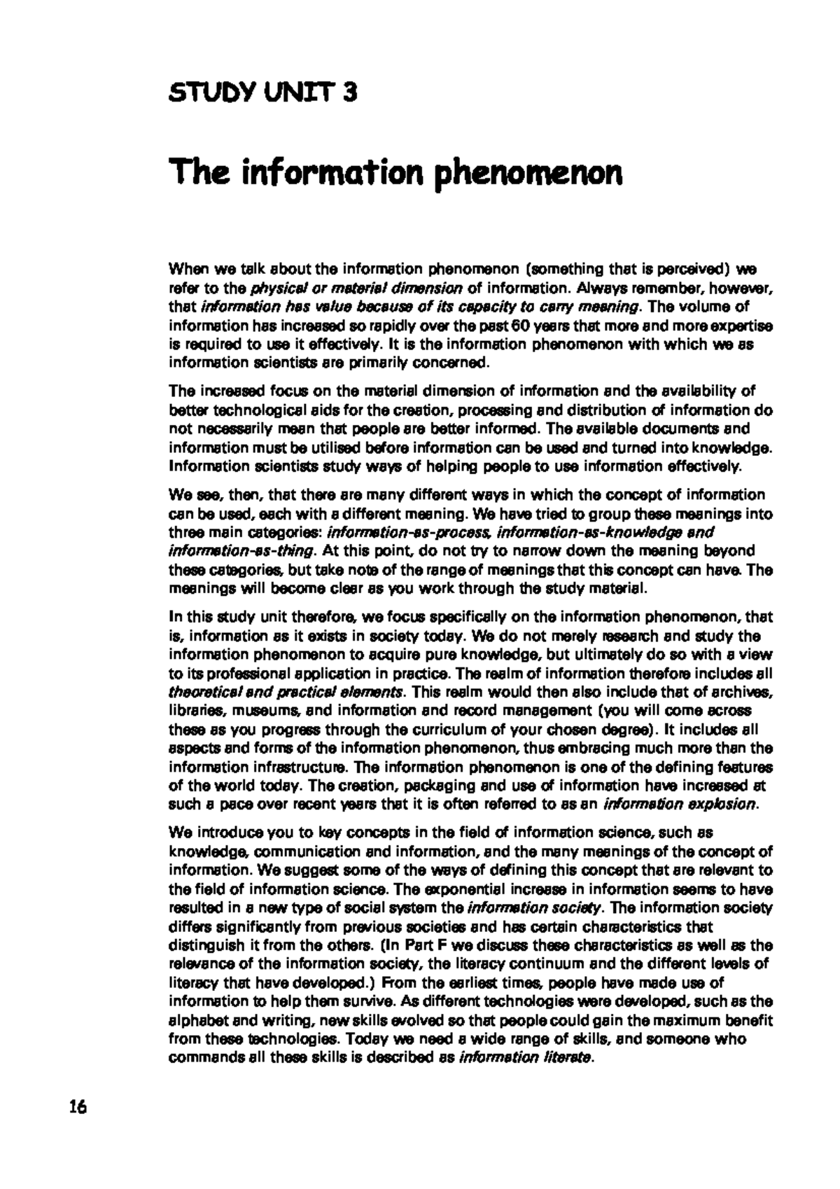 STUDY UNIT 3: The Information Phenomenon in INS1501 - Studocu