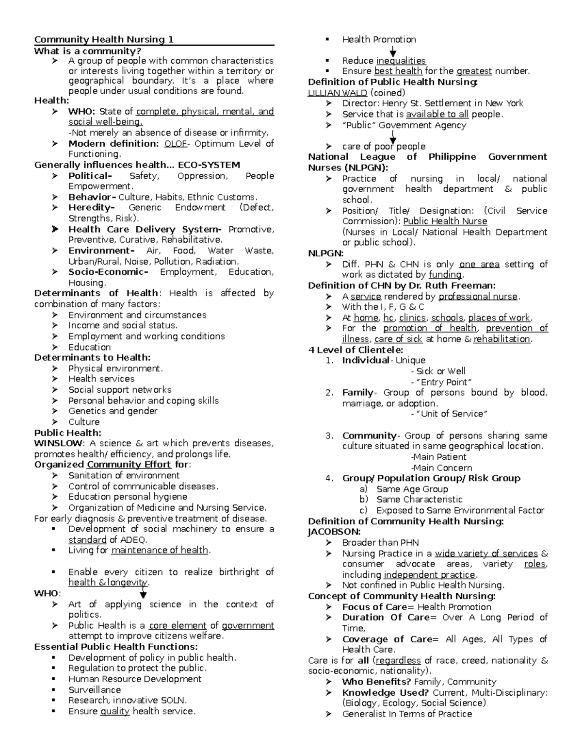CHN LEC: Overview of Community Health Nursing Concepts and Principles ...