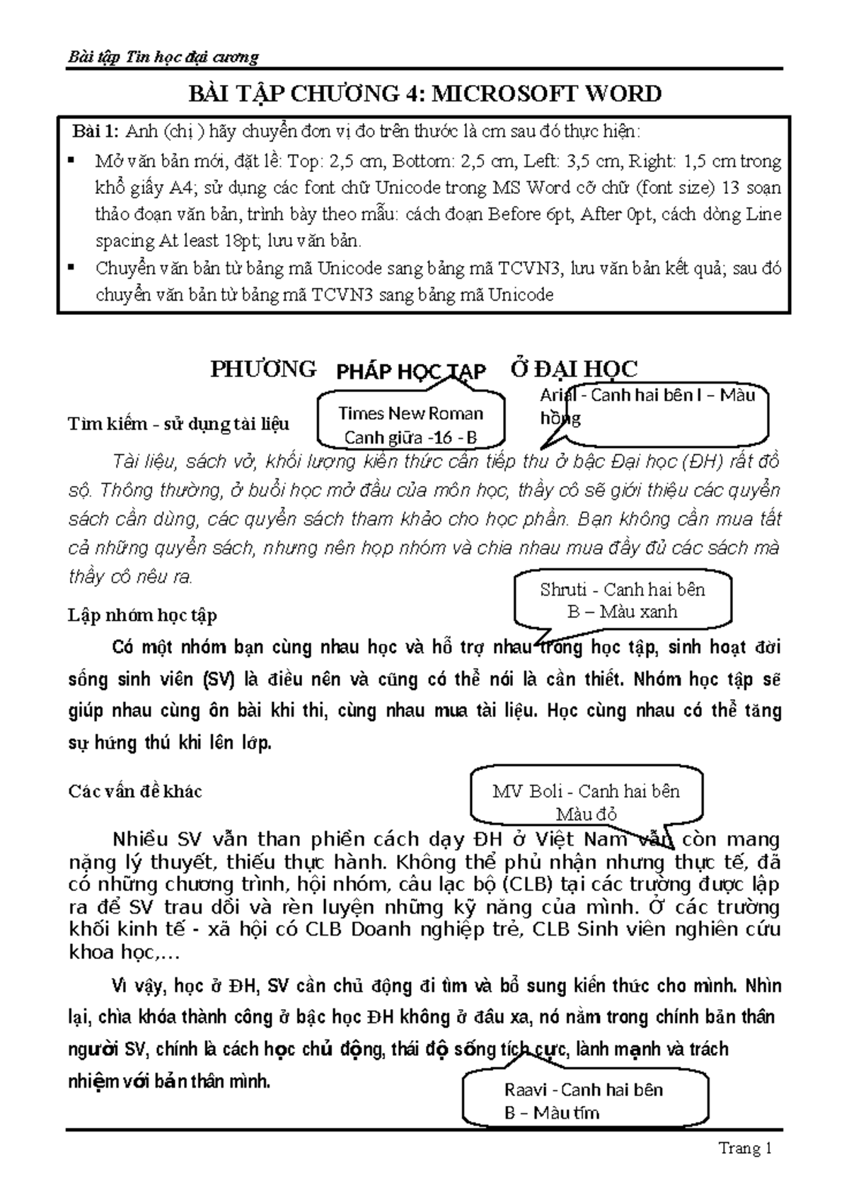 Bài tập Tin học đại cương: Hướng dẫn sử dụng Microsoft Word - Studocu