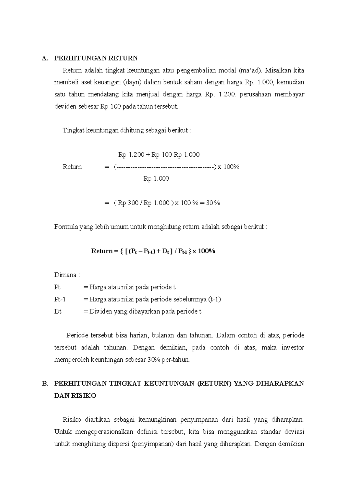 Perhitungan Return dan Risiko Dalam Investasi Keuangan 101 - Studocu