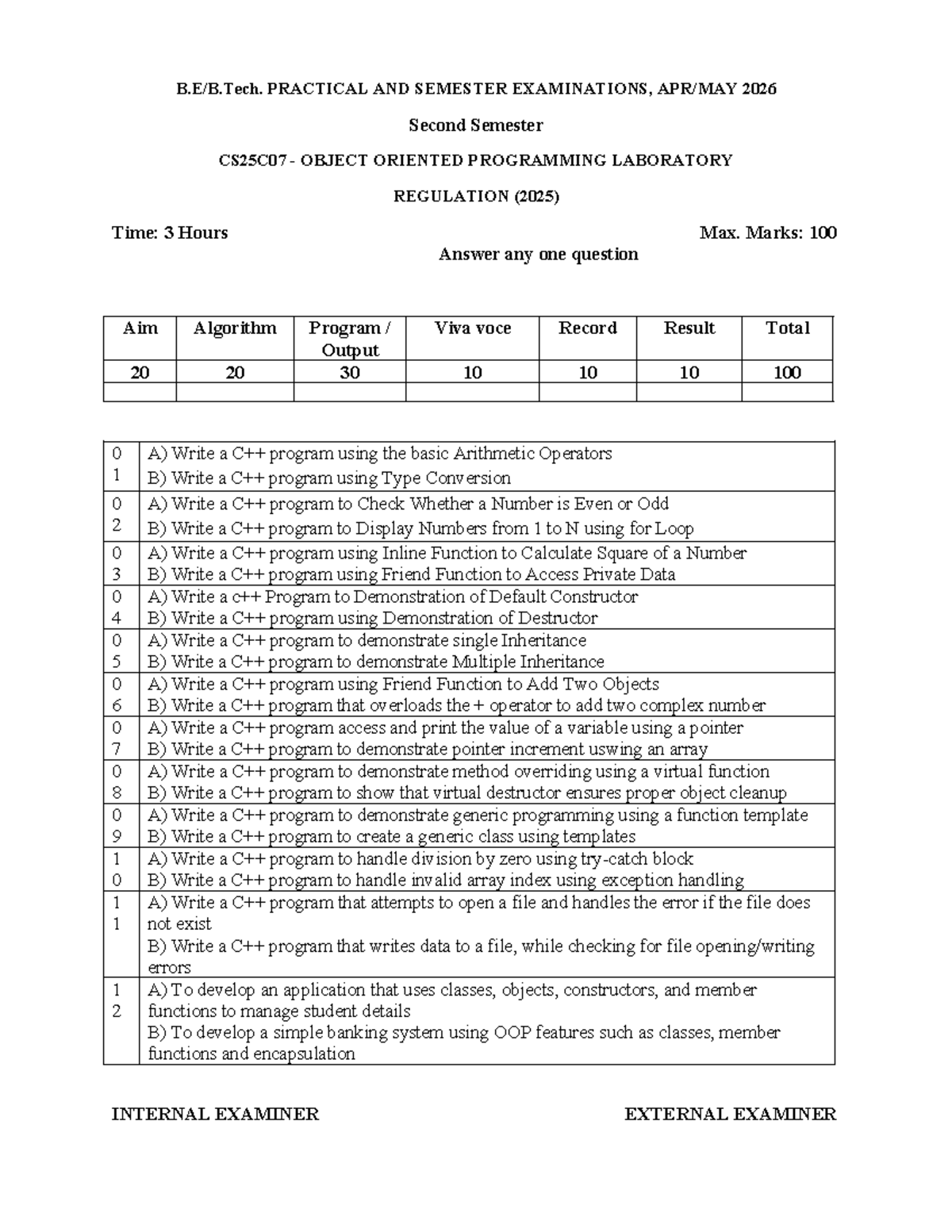 CS25C07 Second Sem 2026: OOP Lab Practical Exam Guide - Studocu