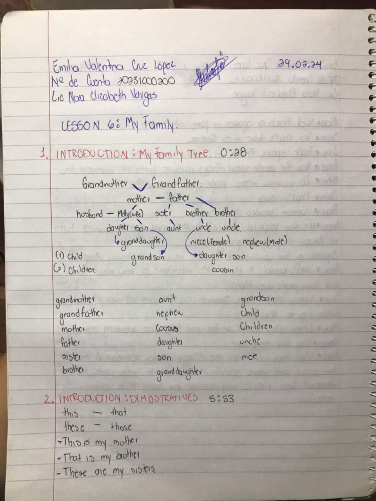 U2T2a23 - Lesson 6: My Family and Demonstratives Notes - Studocu