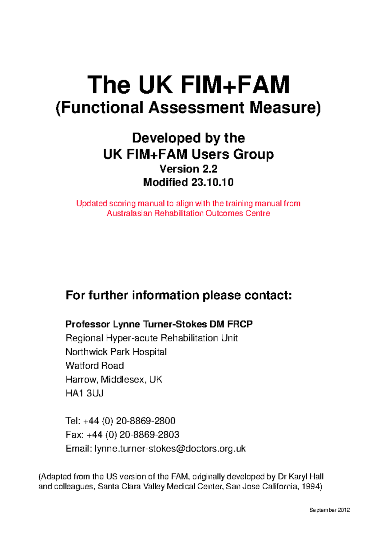 UK FIM+FAM Manual V2 - Functional Assessment Measure Guidelines - Studocu