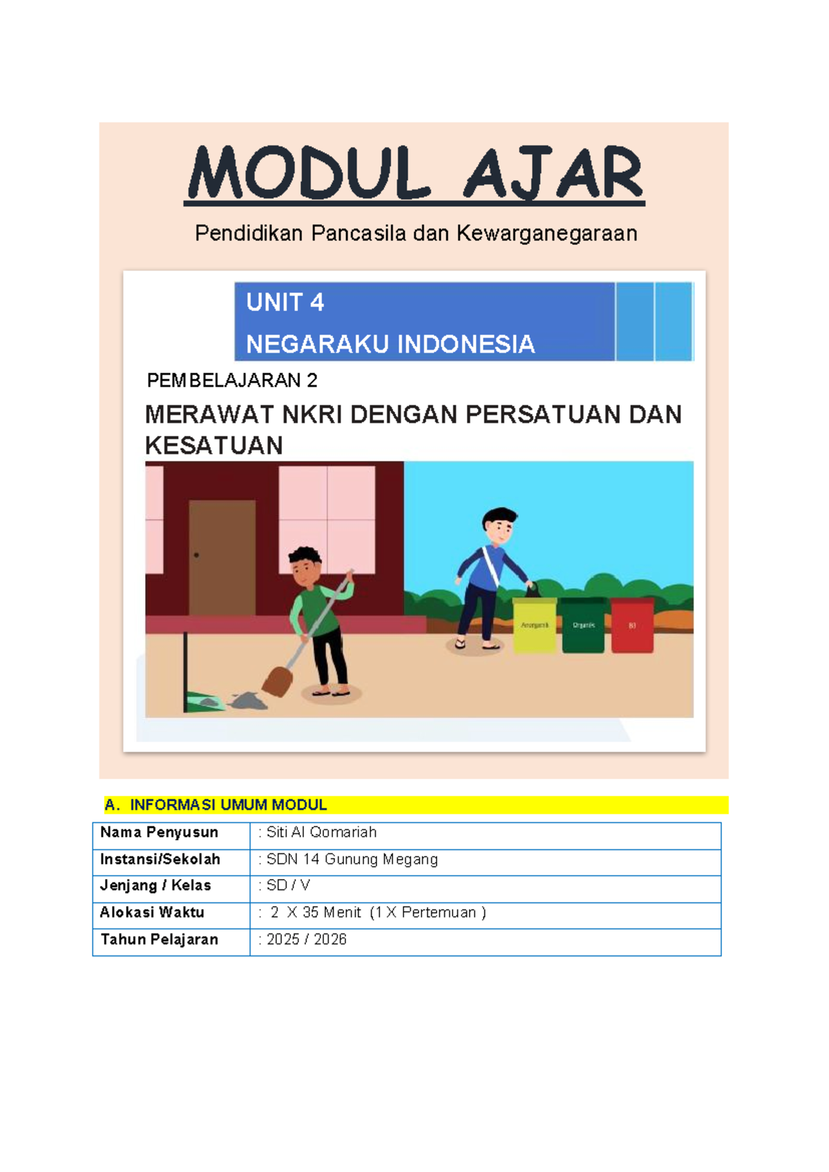 UNIT 4 PB 2 - MA PPKn Kelas 5: Merawat NKRI dengan Persatuan dan ...