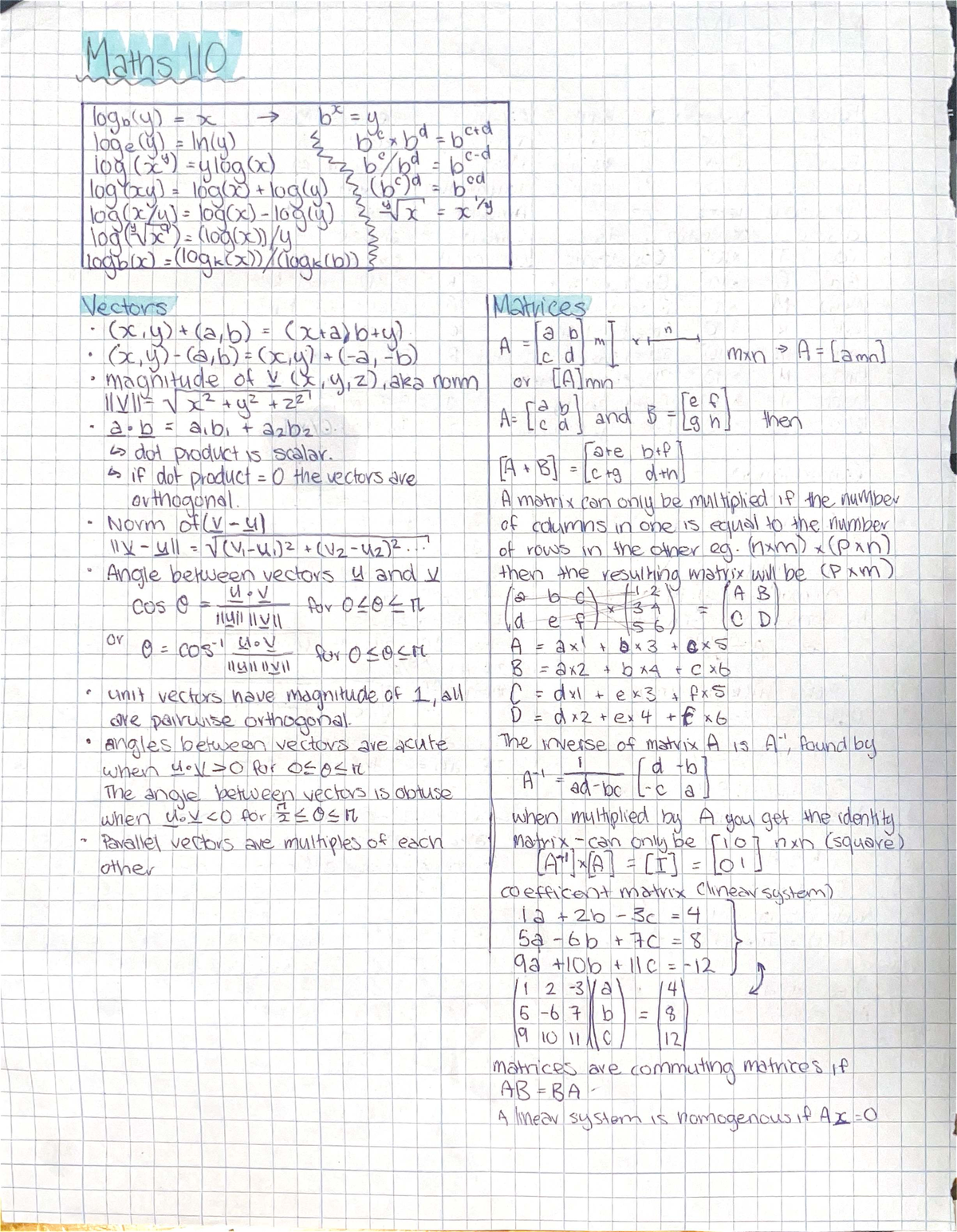 Math 110 Lecture Notes: Vectors and Matrices Overview - Studocu