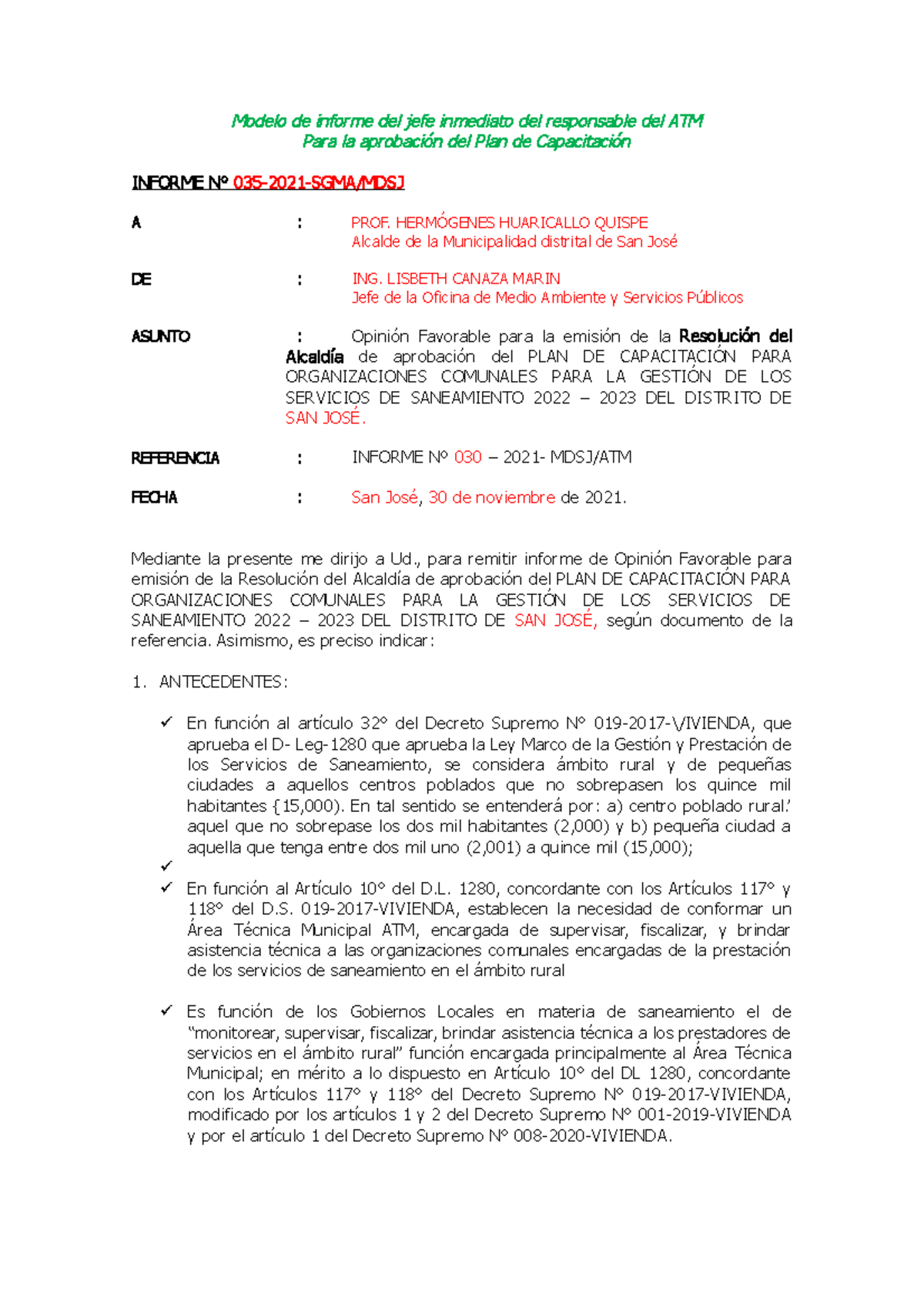 2. Modelo de Informe de jefe inmediato de ATM - Plan de Capacitacion ...