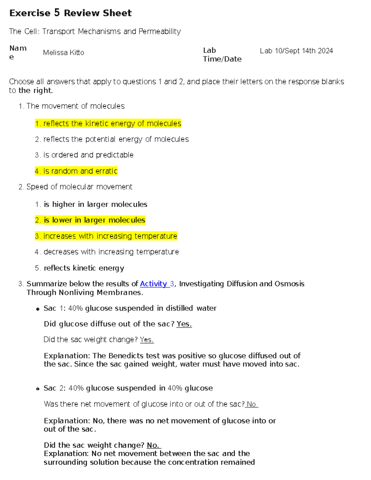 Cell Transport Mechanisms: Exercise 5 Review Sheet - Lab Insights - Studocu