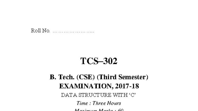 B. Tech. (CSE) 3rd Sem Exam: Data Structure with 'C' Notes - Studocu