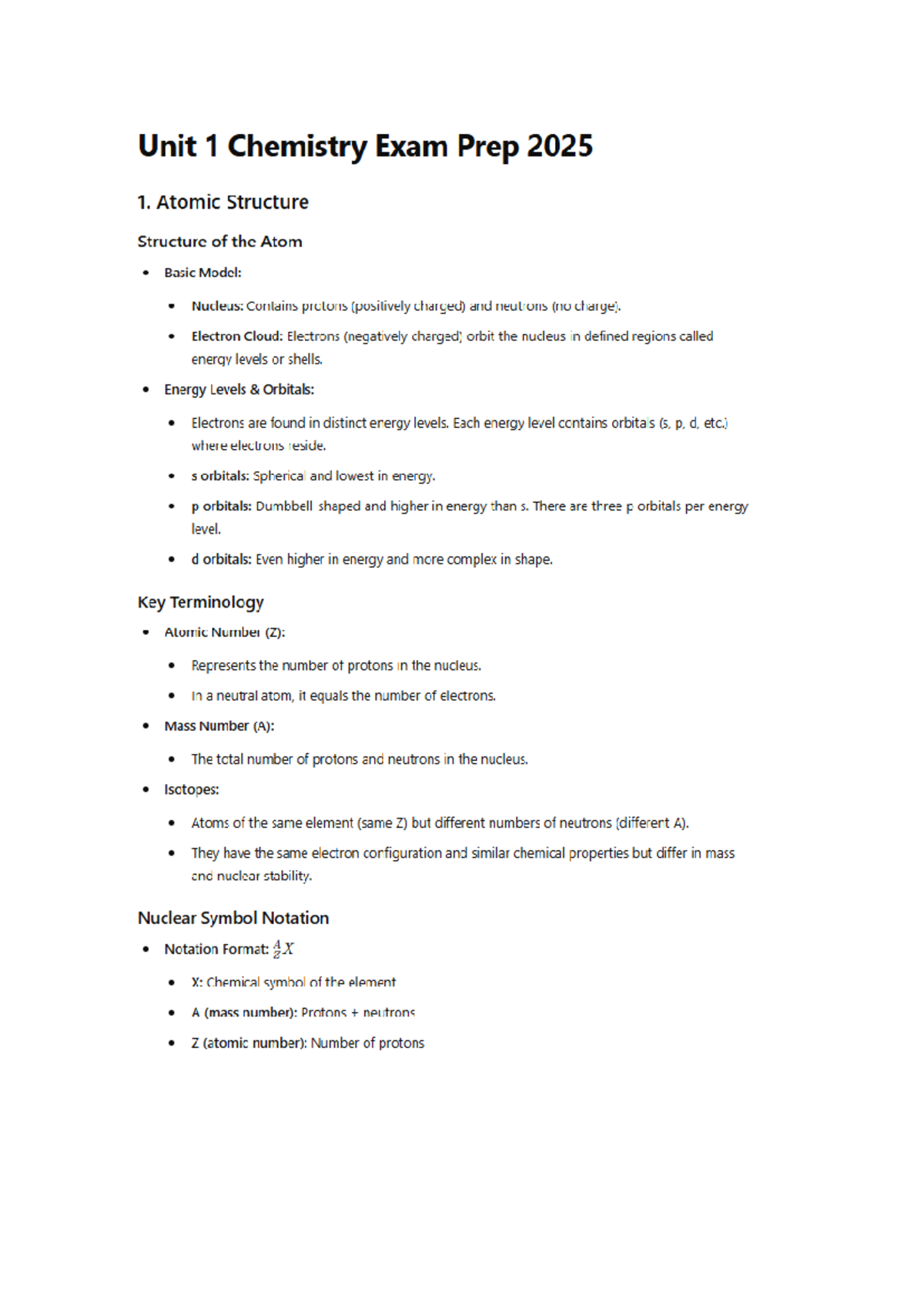 Chemistry 101: Unit 1 Exam Prep Notes on Atomic Structure & Bonding ...