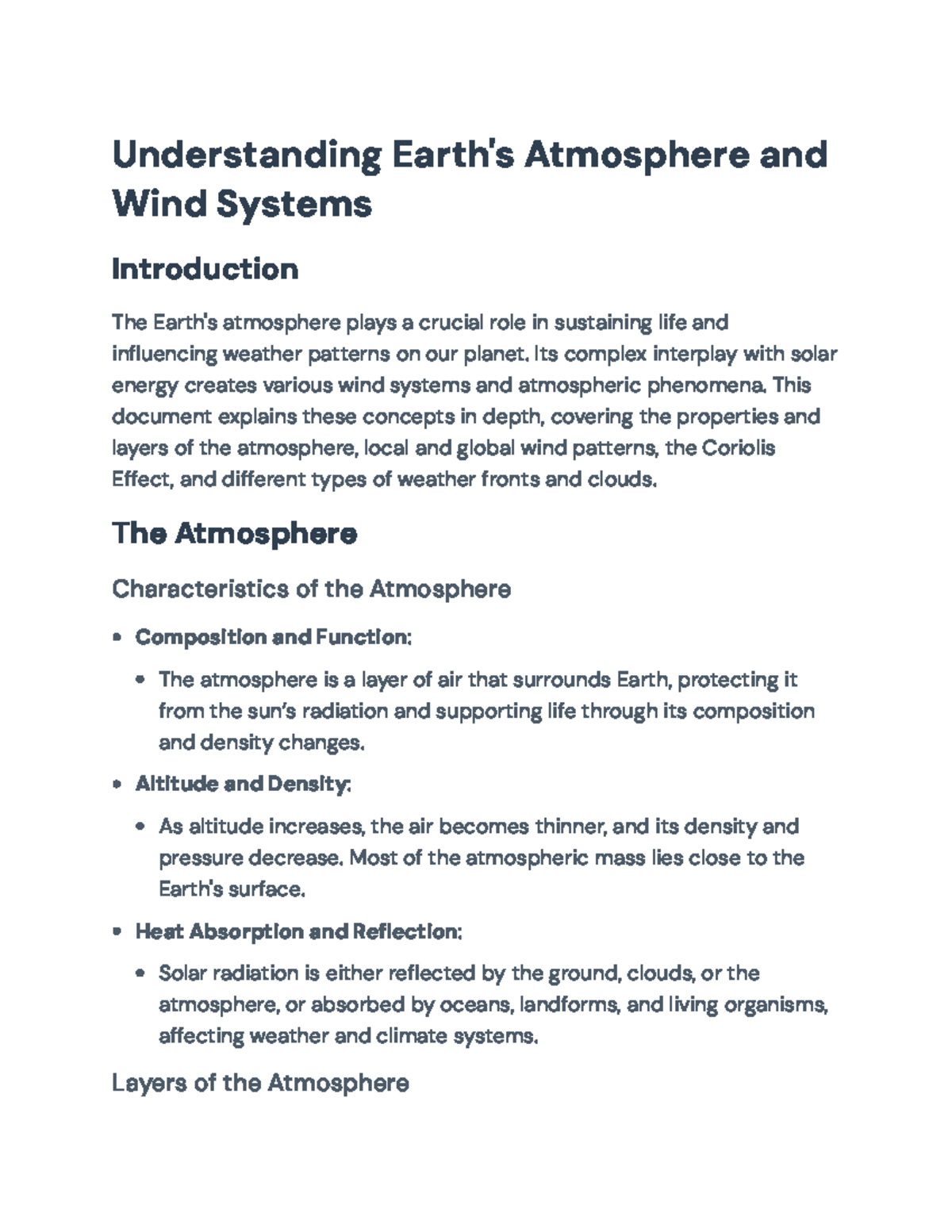 Understanding Earth's Atmosphere and Wind Systems - Notes ...
