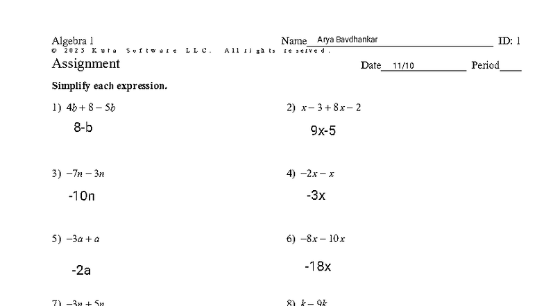 Algebra 1 - Assignment Worksheet for Extra Credit 2 - Studocu