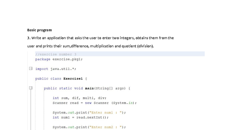 Basic Java Program Examples for CSC186 - Studocu