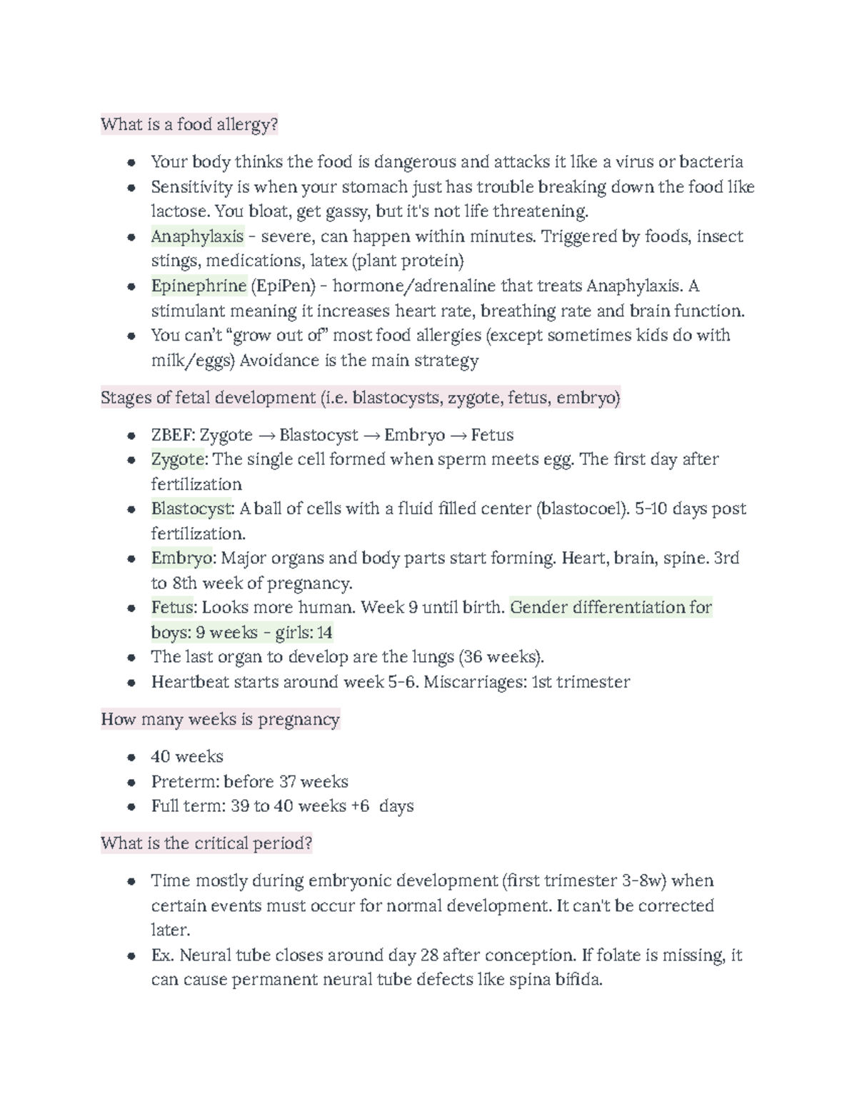 Nutrition Final Exam Study Guide: Food Allergies & Fetal Development ...