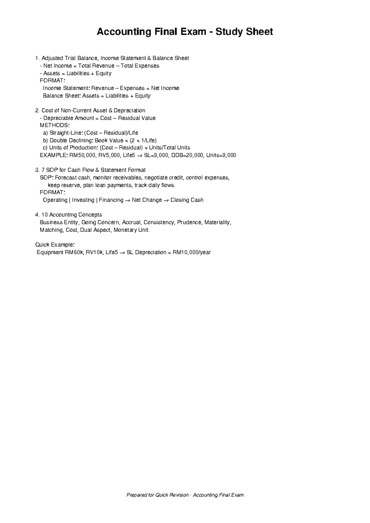 Accounting 101 Final Exam Study Sheet: Key Concepts & Formats - Studocu