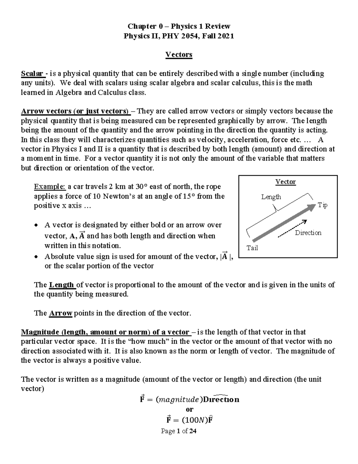 Physics I Review Summary: Understanding Vectors and Motion - Studocu