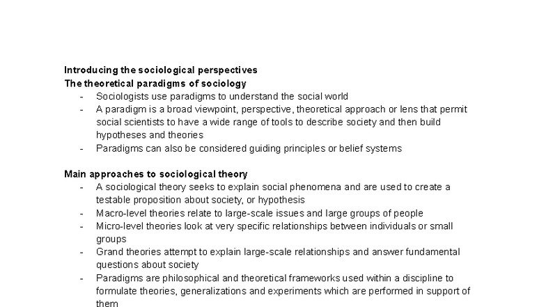 Sociological Perspectives: Theoretical Paradigms Explained - Studocu