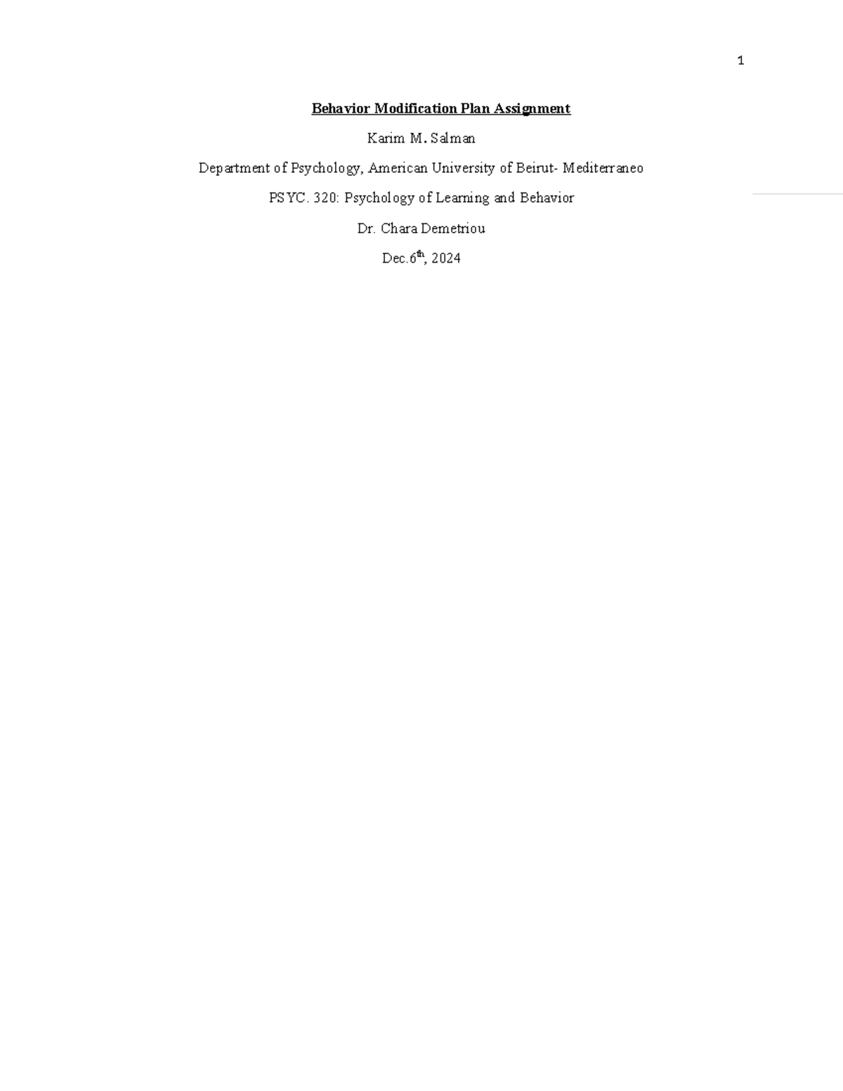 PSYC 320 Assignment Fall 2024 - Final Version - Behavior Modification ...