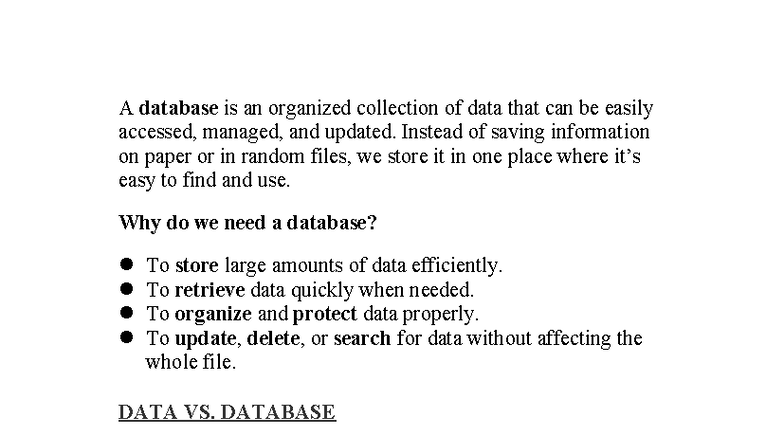 Database Introduction: Understanding Data, DBMS, and RDBMS - Studocu