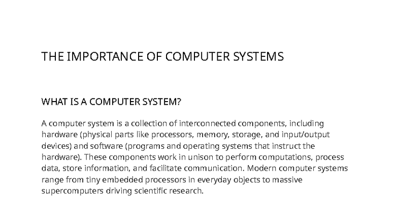 Computer Systems Overview: Importance & Impact on Society - Studocu